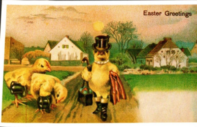 Postcard Easter Greeting Anthropomorphic Chickens Dressed As Human | eBay