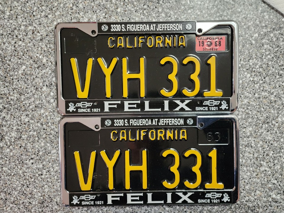 1963 California License Plates, 1968 Validation Sticker, DMV Clear ...