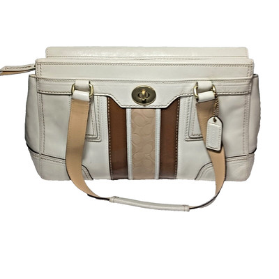 Coach 11609 Hampton Embossed Leather Satchel Purse Handbag Cream Tan ...