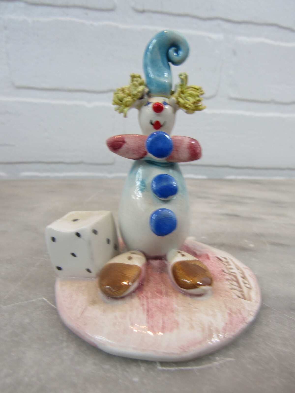 VINTAGE W CABRELLI ITALY CLOWN WITH DICE PORCELIAN SPAGHETTI HAIR 3 1/8 ...