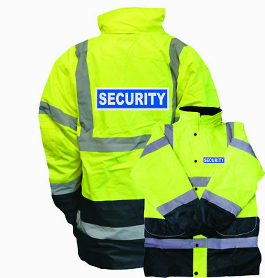 YELLOW NAVY REFLECTIVE SECURITY HI VIS PARKA JACKET, WORKWEAR, HI VIZ ...