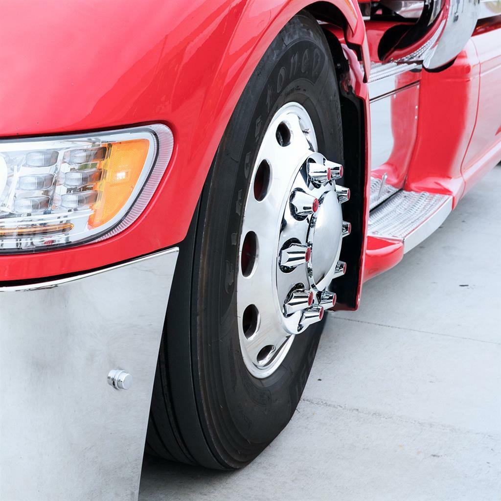 (Set/20) Red Reflector Chrome 33mm Lug Nut Covers w/ Flange Push-On 2-3 ...