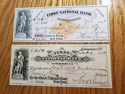 2 1800's * First National Bank checks, New York | eBay