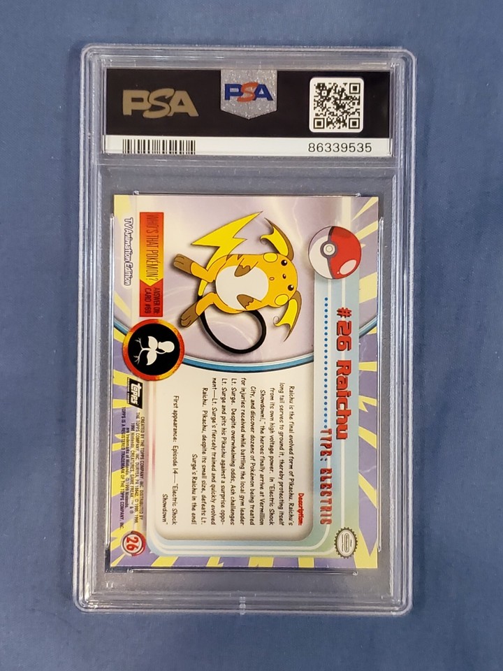 1999 Topps Pokemon TV Series Raichu Foil Black Logo Card #26 PSA 9 Mint ...