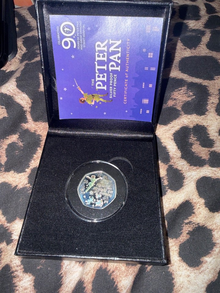2019 ISLE OF MAN - PETER PAN SILVER PROOF COLOURED 50p COIN WITH CASE ...