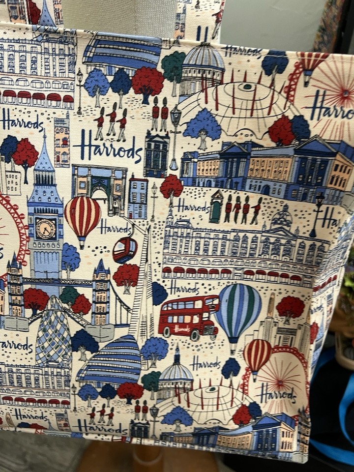 Harrods London Trolley Bus Logo Tote Bag Large Canvas 14” X 12” | eBay