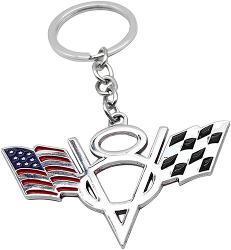 1Pc V8 USA Flag Logo Keychain Key Ring Replacement for Auto Car Truck ...