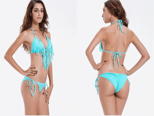 New Triangle Tassel Bikini Fringe Scrunch Butt Single Rise Swimsuit