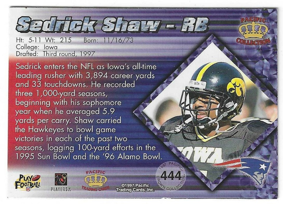 1997 Pacific #444 Sedrick Shaw RC football trading card - in very good ...