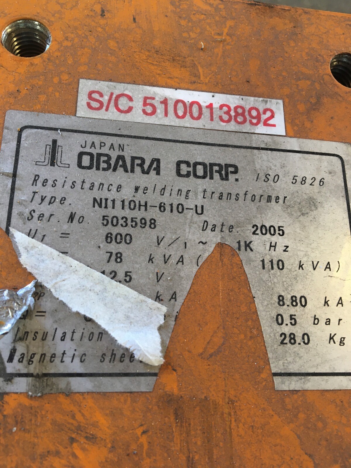 OBARA AUSTRALIA NI110H-610-U NI110H-610A-U RESISTANCE WELDING ...