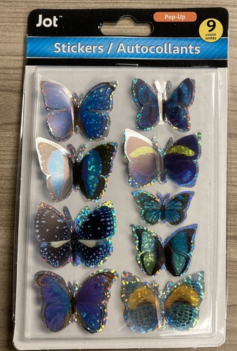 Jot Butterfly Stickers Blue Gold Silver Holographic 3-D Wings 9 Count ...