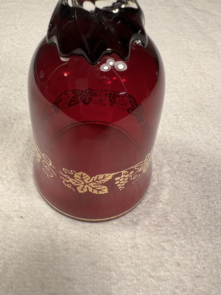Vintage Bohemian Crystal Glass Ruby Red Bell with Gold Accents No ...