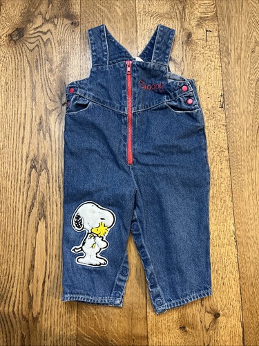 VINTAGE Baby Snoopy Peanuts Denim Overalls Bib Overalls Embroidered 12 ...
