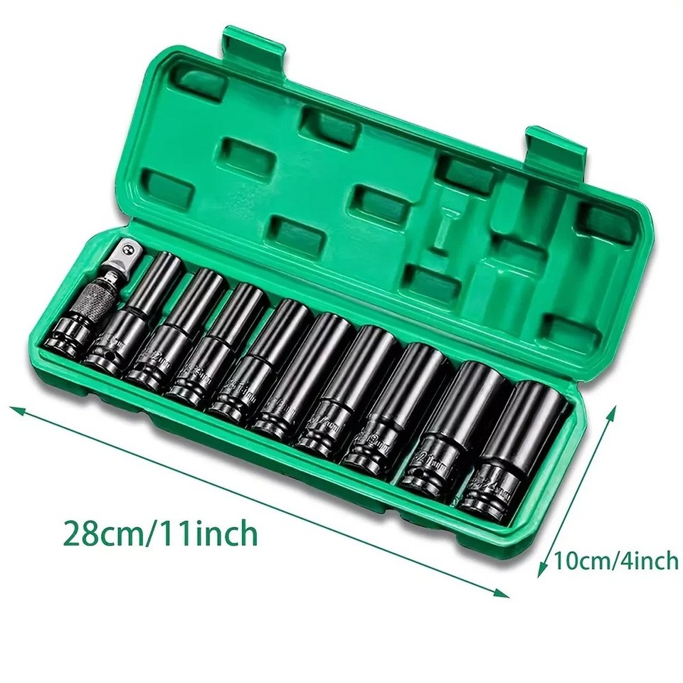 11pcs Metric Deep Impact Socket 1/2" Drive 10mm-24mm 6 Point Sockets ...
