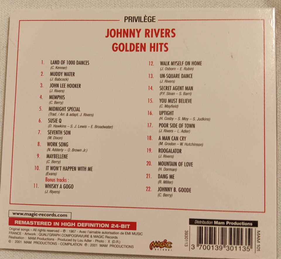 JOHNNY RIVERS GOLDEN HITS CD IMPORT Not Sealed REMASTERED 24-BIT 22 ...