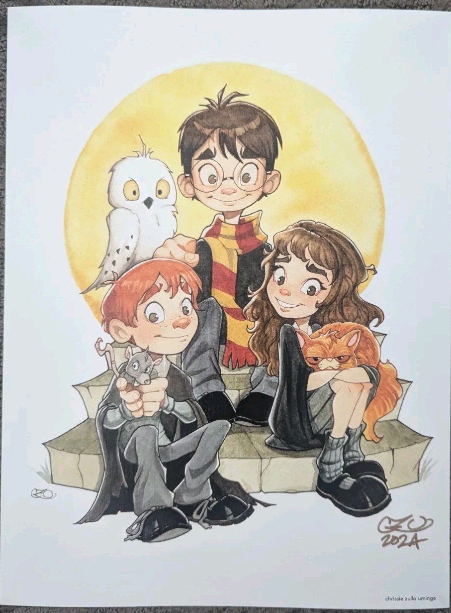 2024 SDCC CHRISSIE ZULLO HARRY POTTER RON HERMIONE ART PRINT SIGNED ...