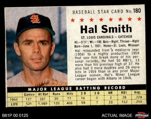 1961 Post Cereal #180 Hal R. Smith Perforated Cardinals 2 - GOOD | eBay