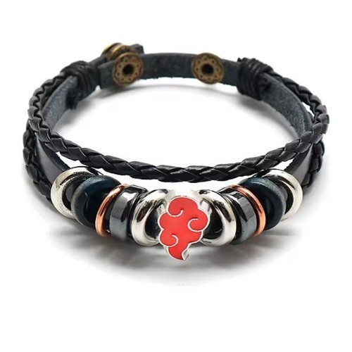 Naruto Akatsuki Cloud Bracelet – Black Leather Anime Wristband with ...