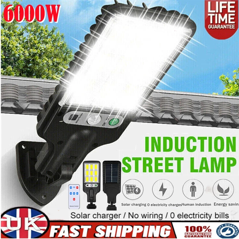 6000W LED Solar Street Wall Light PIR Motion Sensor Security outdoor ...