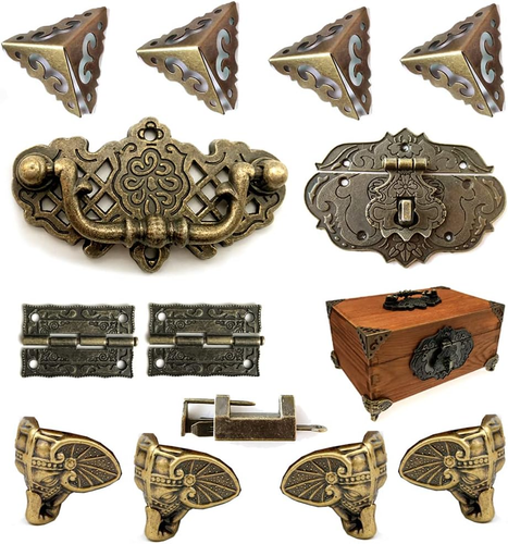 Antique Bronze Jewelry Box Hardware Kit with Lock, Hinges, and ...