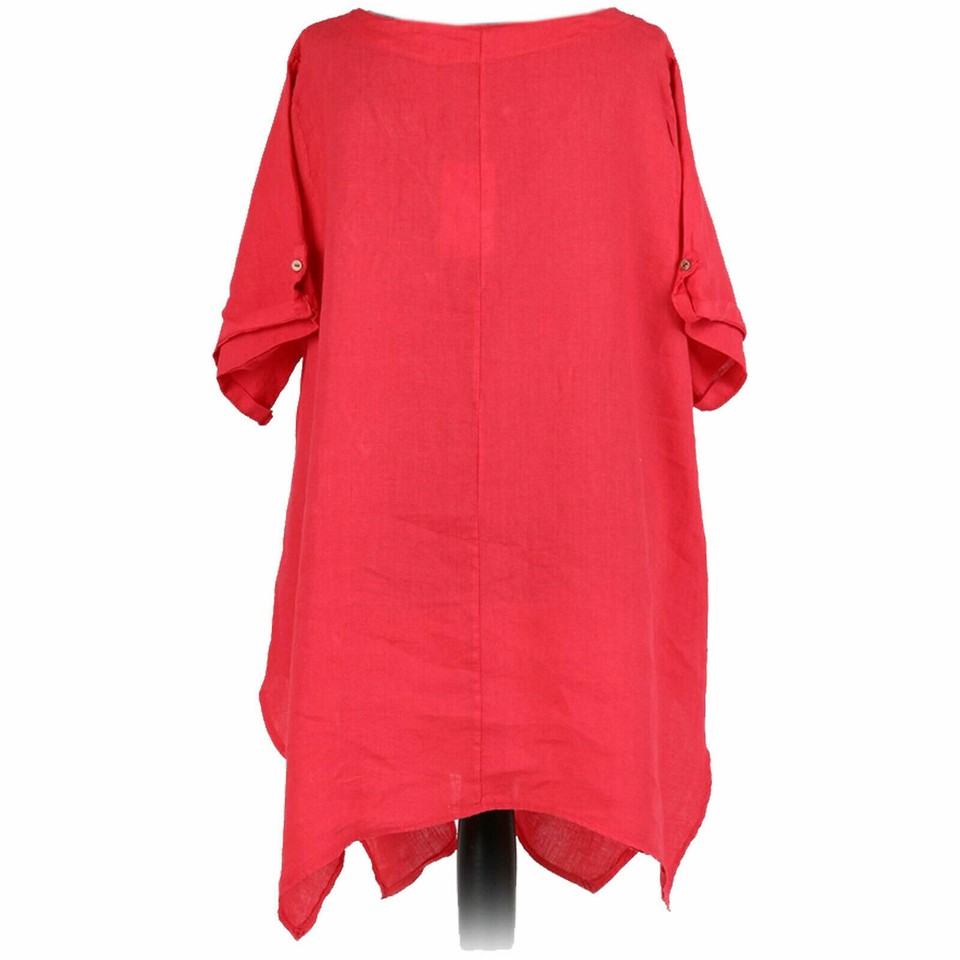 Ladies Italian Quirky V Neck Lagenlook Linen Kaftan Womens Plain Tunic ...