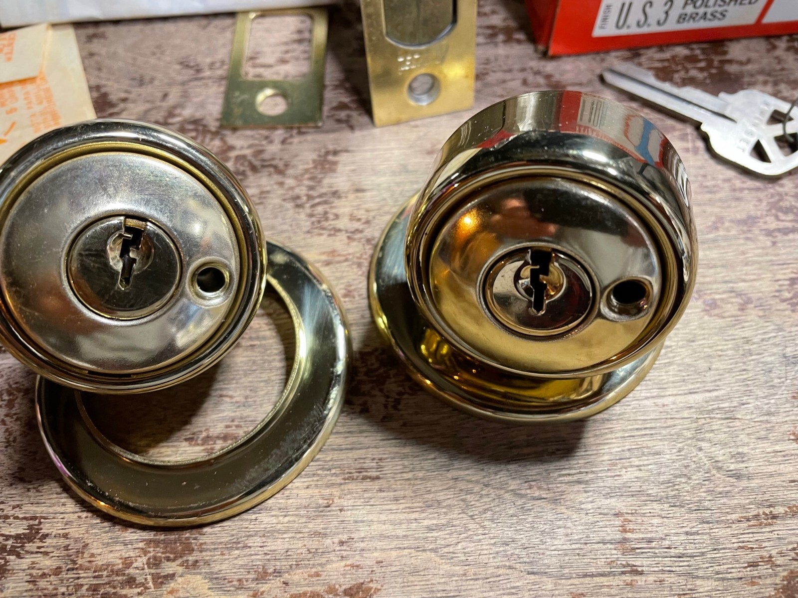 Vintage Kwikset Double Cylinder Deadlocks 485 Series Polished Brass NOS ...