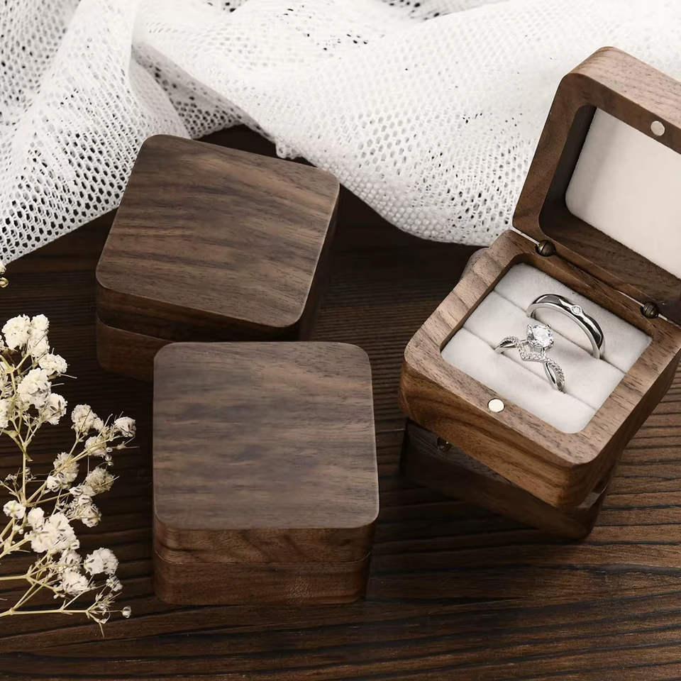 Blank Wood Luxury Jewelry Box Wedding Ring Box Earring Rings Jewelry ...
