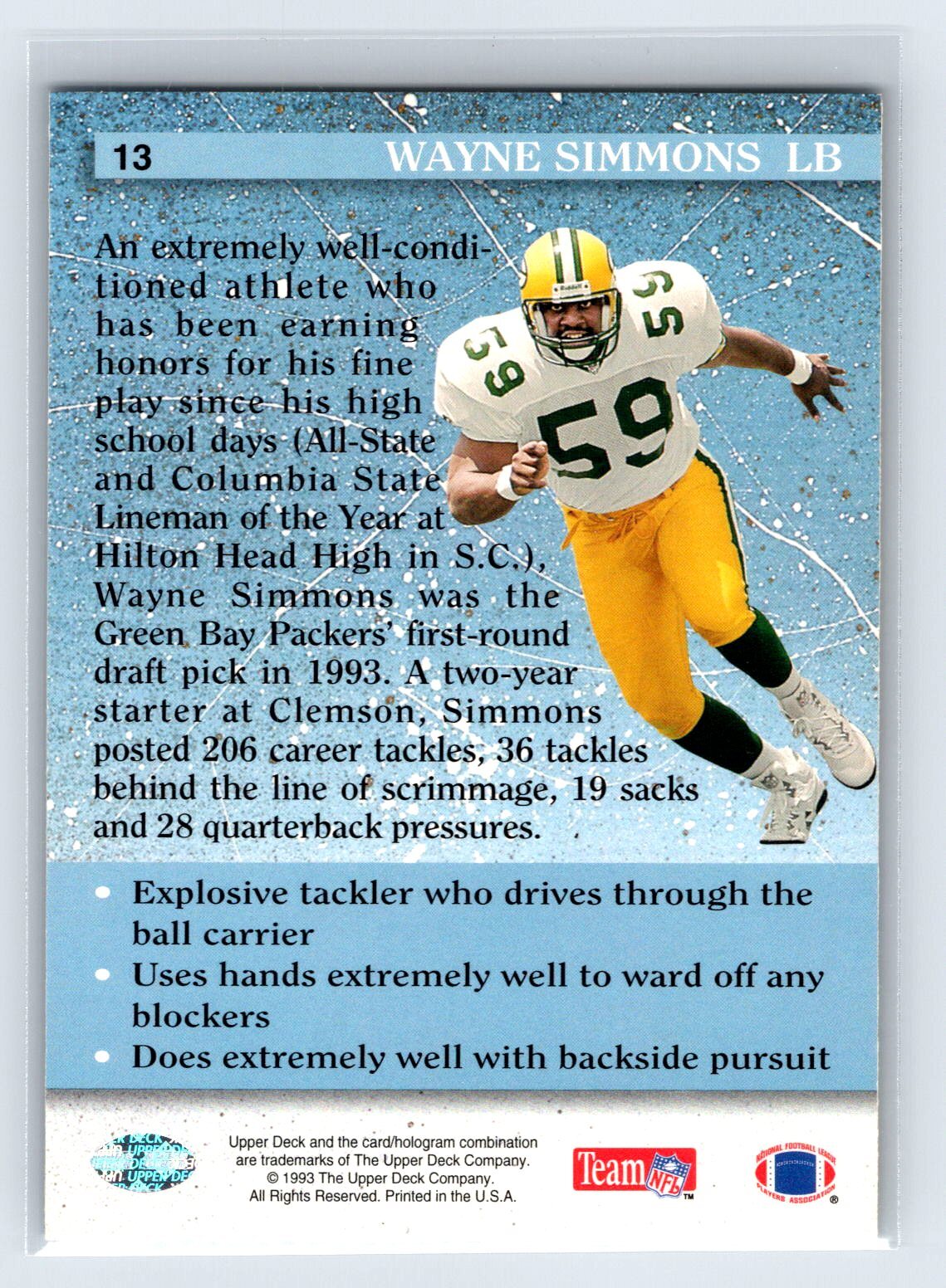 1993 Upper Deck Football Wayne Simmons #13 RC | eBay