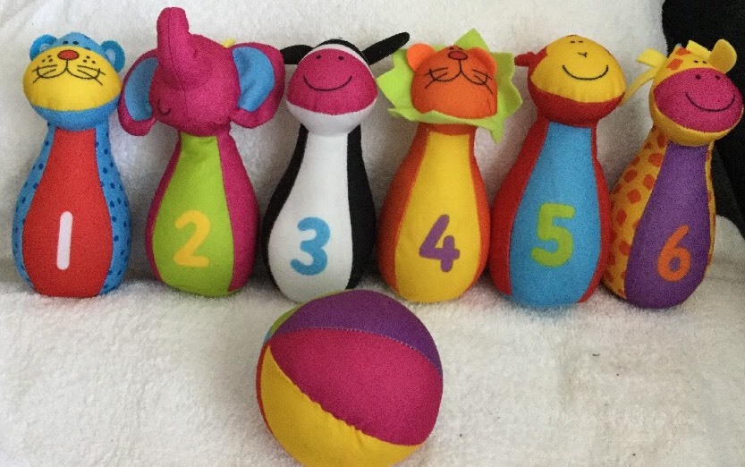 Toddler Plush Animal Bowling Set Soft Ball Bowling Pins 6 Pins & Ball ...