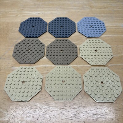 9 Lego Modified Plate Lot 10x10 Octagonal w/Hole 89523 Gray Tan Beige ...