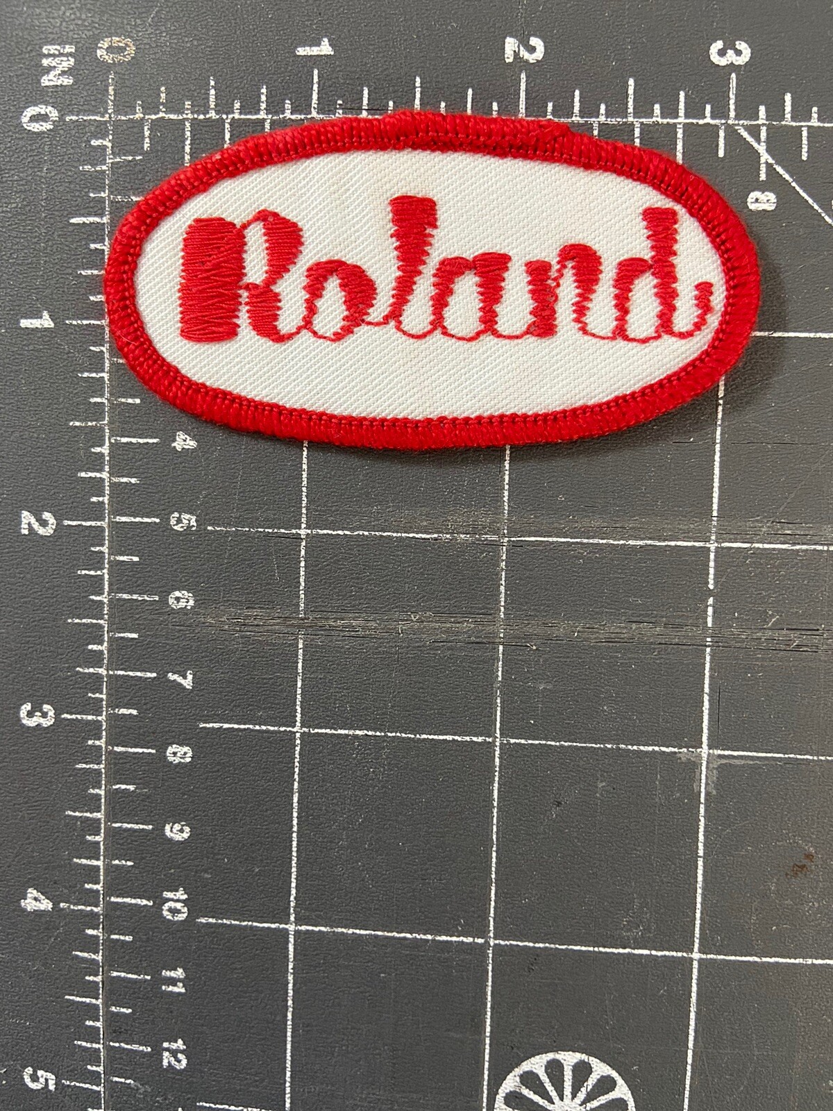 Vintage Roland Name Tag Patch Badge Script Cursive White Red Oil & Gas ...