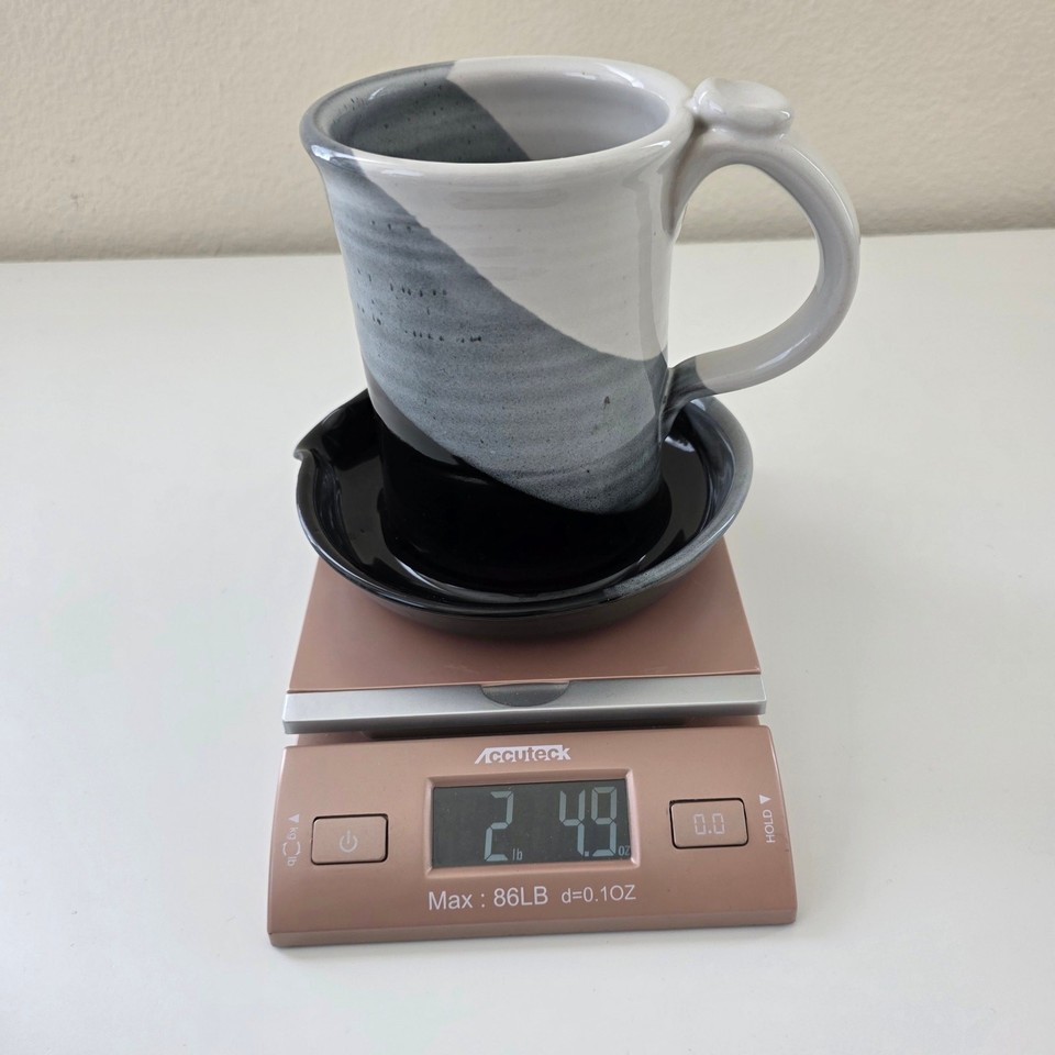 Signed Studio Pottery Bacon Cooker Mug Gray Black Handmade Microwave ...