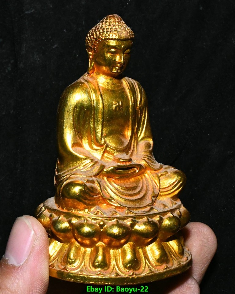 3.7''Old Xizang Bronze Gilt Buddhism Shakyamuni Sakyamuni Amitabha ...