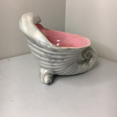 Ceramic Seashell Cornucopia Vintage Mid Century Planter Opalescent ...