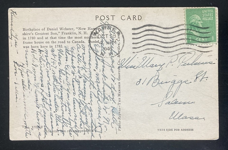 FRANKLIN, NH. C.1946 PC.(M74)~VIEW OF DANIEL WEBSTER BIRTHPLACE | eBay