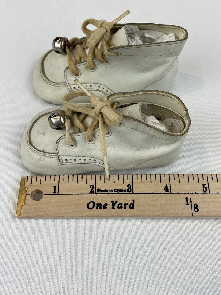 Vintage 50s 60s Baby Beaver Leather Shoes White Soft Soles with Bells ...
