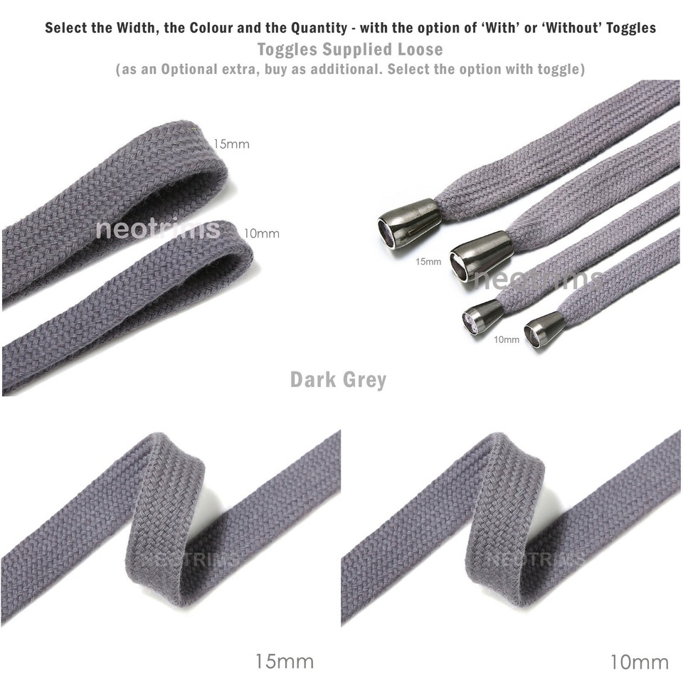 Drawstring Cord Cotton Hoodie String for Sweatshirt,10 & 15mm,Toggle ...