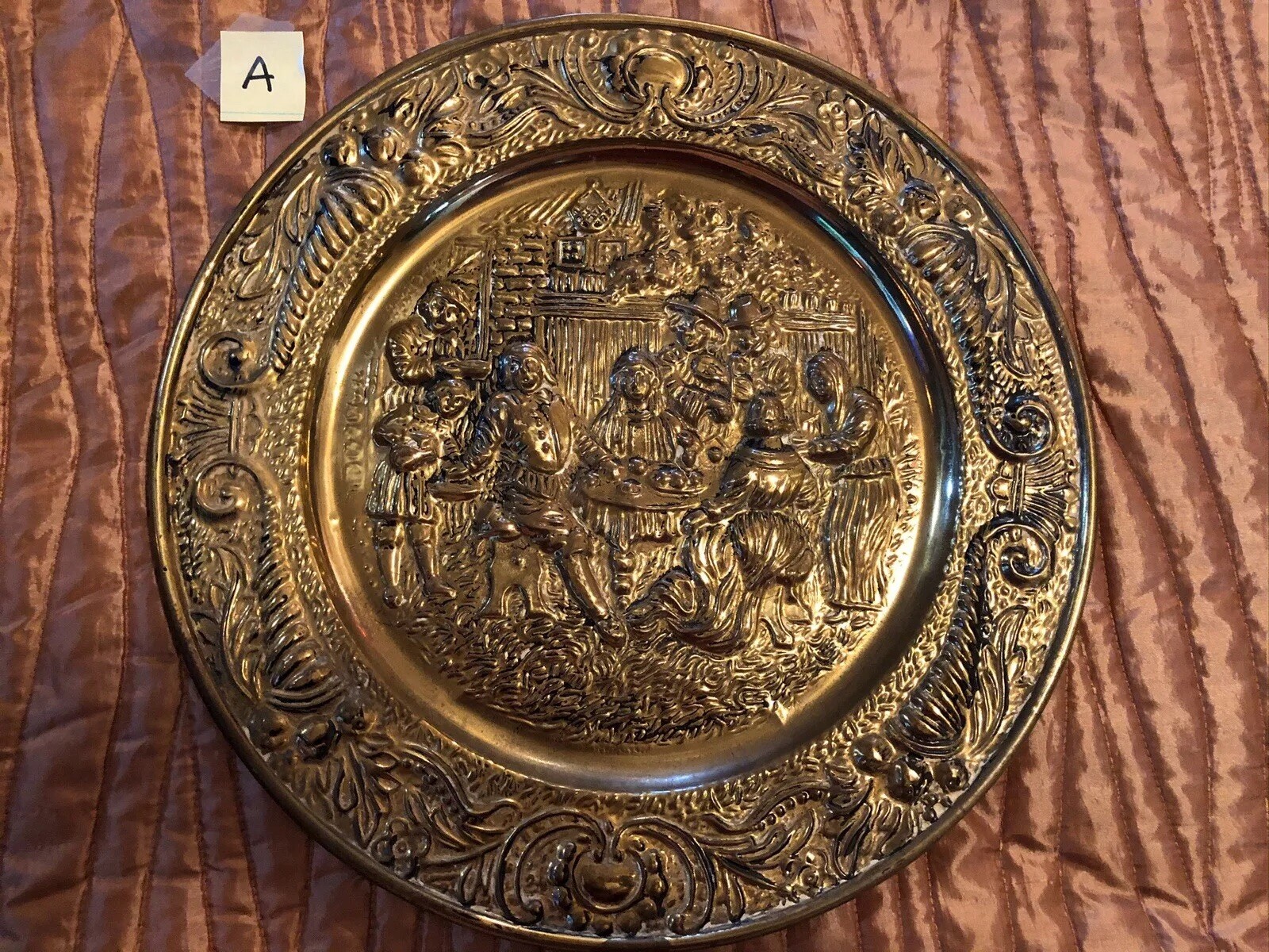 Vintage Peerage Embossed Brass Wall Plate 14 1/2" Made in England ...