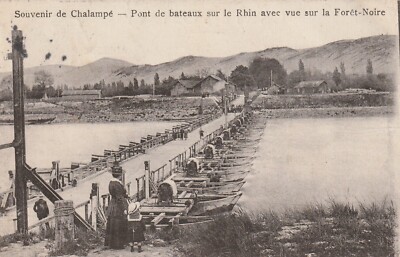 CPA 68 Souvenir de CHALAMPE Pont de Bateaux sur le Rhin avec vue sur la ...