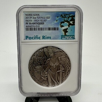 2017 P Tuvalu Norse Gods Freya 2 Oz Silver Coin NGC PF 70 Antiqued High ...