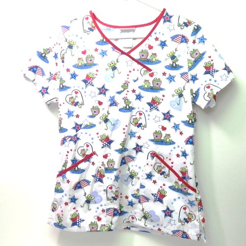 Scrub Star Patriotic Frogs Scrub Size XS Mock Wrap Nursing Dental Vet ...