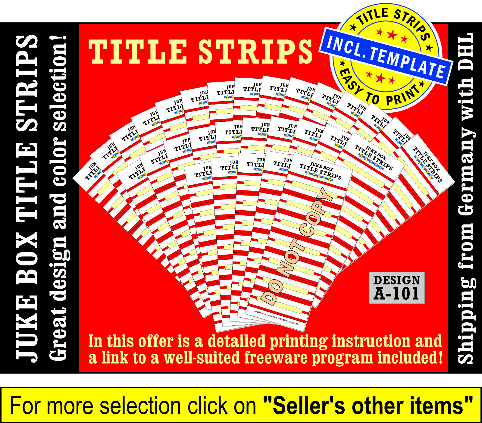 105 Jukebox title strips (u1A101) ⭐ blank sheeds incl. PRINT-TEMPLATE ⭐ ...