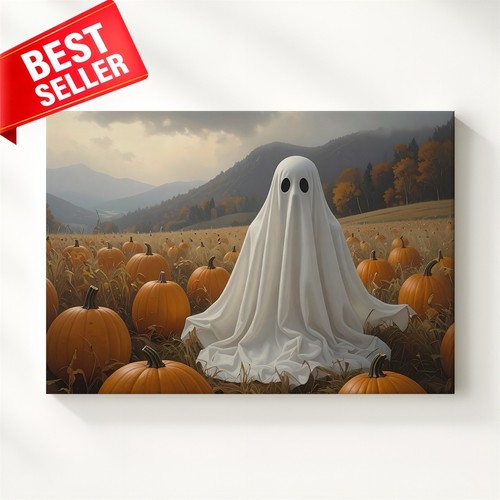 Pumpkin Patch Ghost Canvas Whimsical Spirit Countryside Setting Soft ...