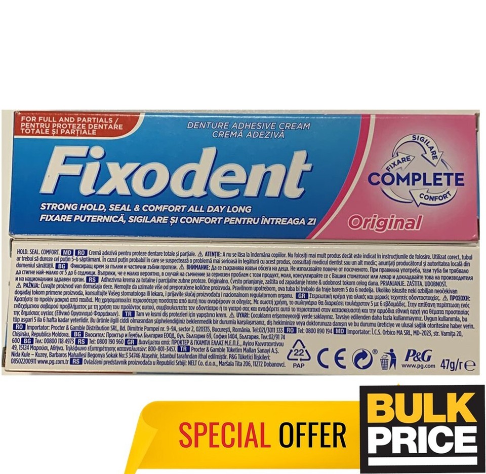 Fixodent Complete Original Strong Hold Denture Adhesive Cream 6 x 47g ...