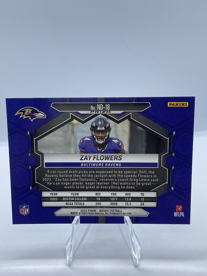 2023 Mosaic Zay Flowers Rookie Reactive Blue Prizm NFL Debut RC Ravens ...
