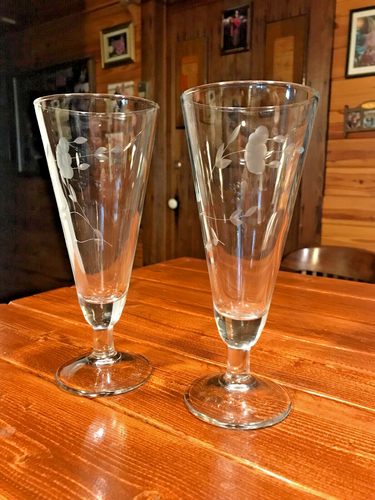 VINTAGE SET of 2 PRINCESS HOUSE ETCHED HERITAGE PILSNER CHAMPAGNE STEMS ...