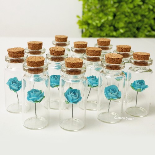 12 Quinceanera Mini Cork Glass Bottles With Blue Roses Party Favors ...