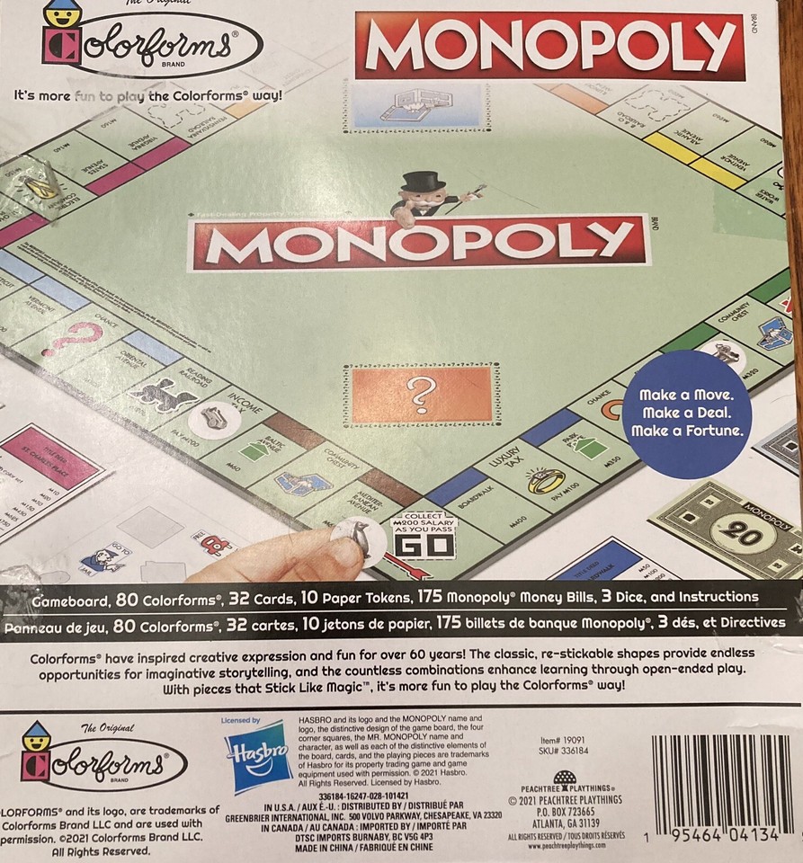 NEW Original Colorforms Mini MONOPOLY Hasbro Board Game | eBay