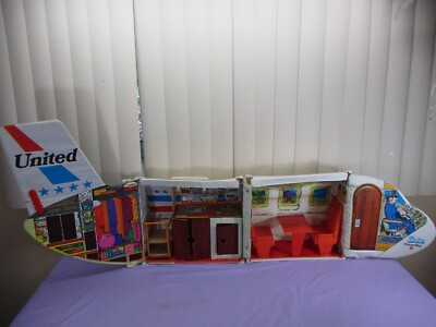 Vtg 1972 Barbie Friend Ship Airplane United Airlines with Cart Playset ...