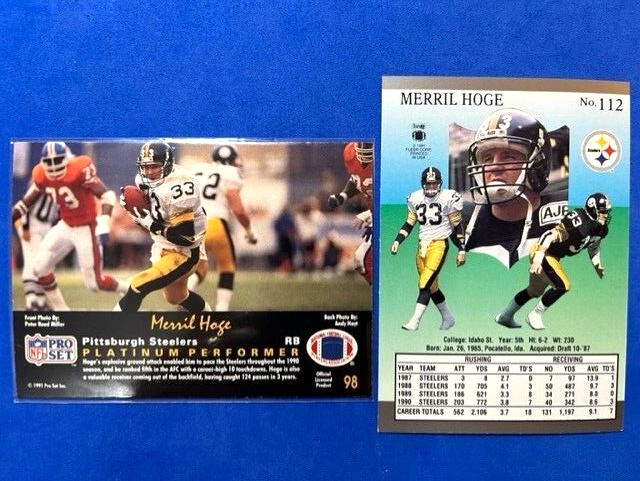 NFL - Merril Hoge 1991 Pro Set Platinum & 1991 Fleer Ultra Football ...